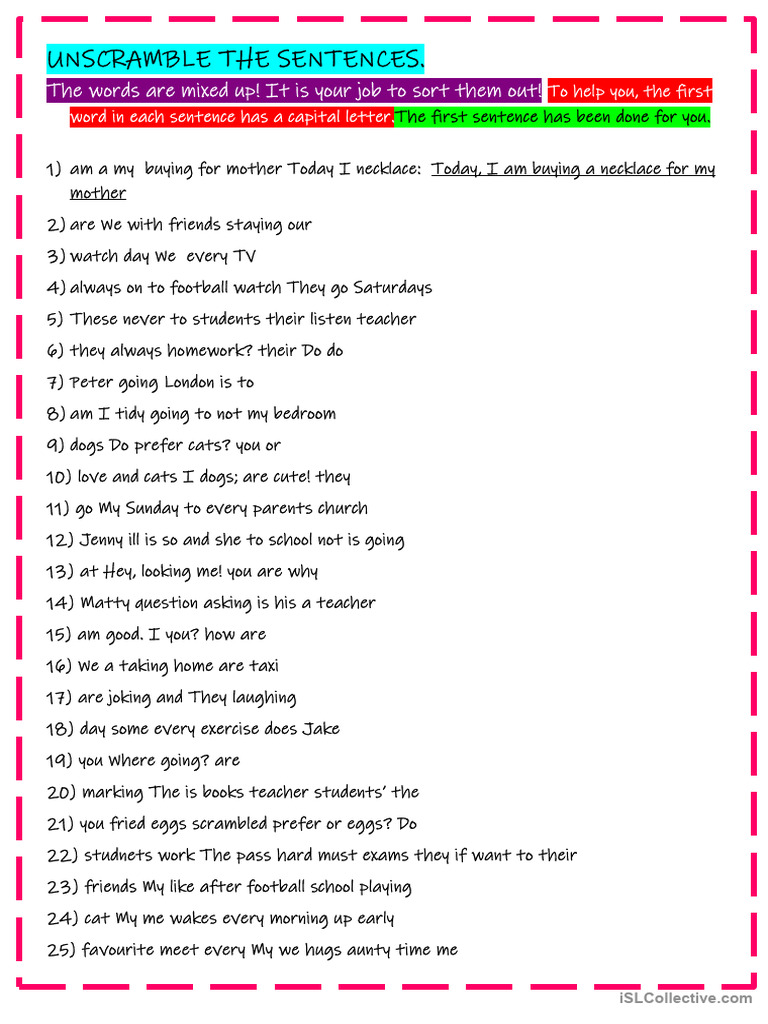 Unscramble The Sentence-Simple Present | PDF