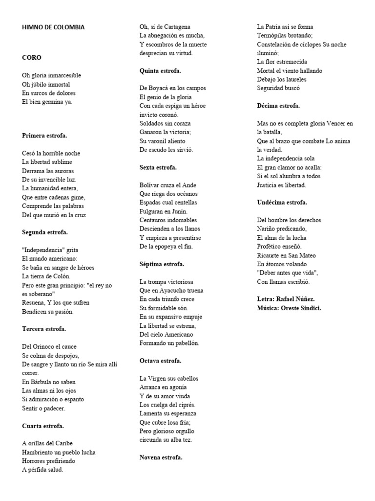 Himno De Colombia Pdf Derecho