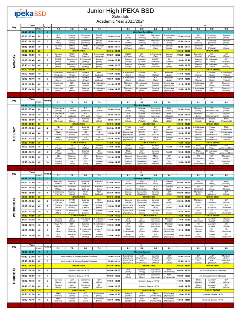 JH Schedule 2023 - 2024 - SCHEDULE A | PDF | Science | Observation