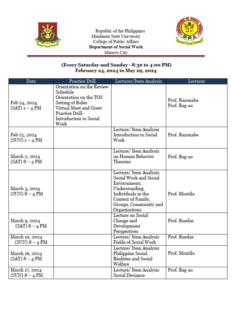 Augmentation-Class-2024-Schedule | PDF | Psychology | Psychological Concepts