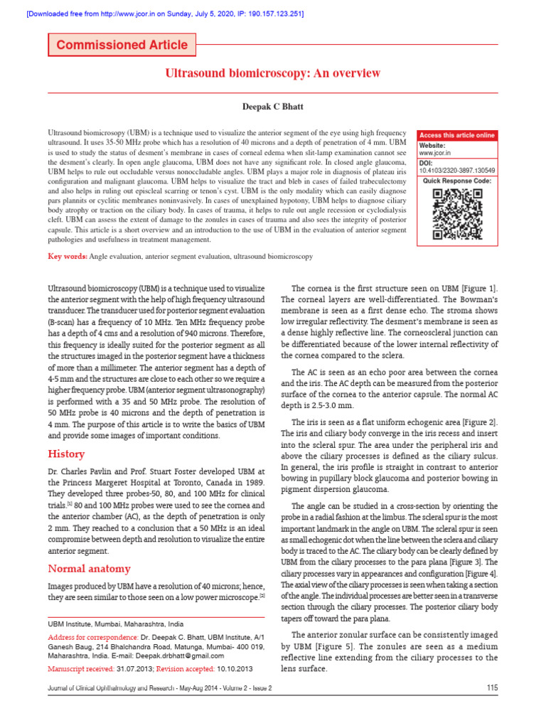 Ultrasound Biomicroscopy - An Overview | PDF | Glaucoma | Cornea