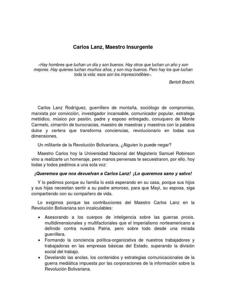 BiografíaCARLOS LANZ | PDF | Pedagogía | Ciencias Políticas