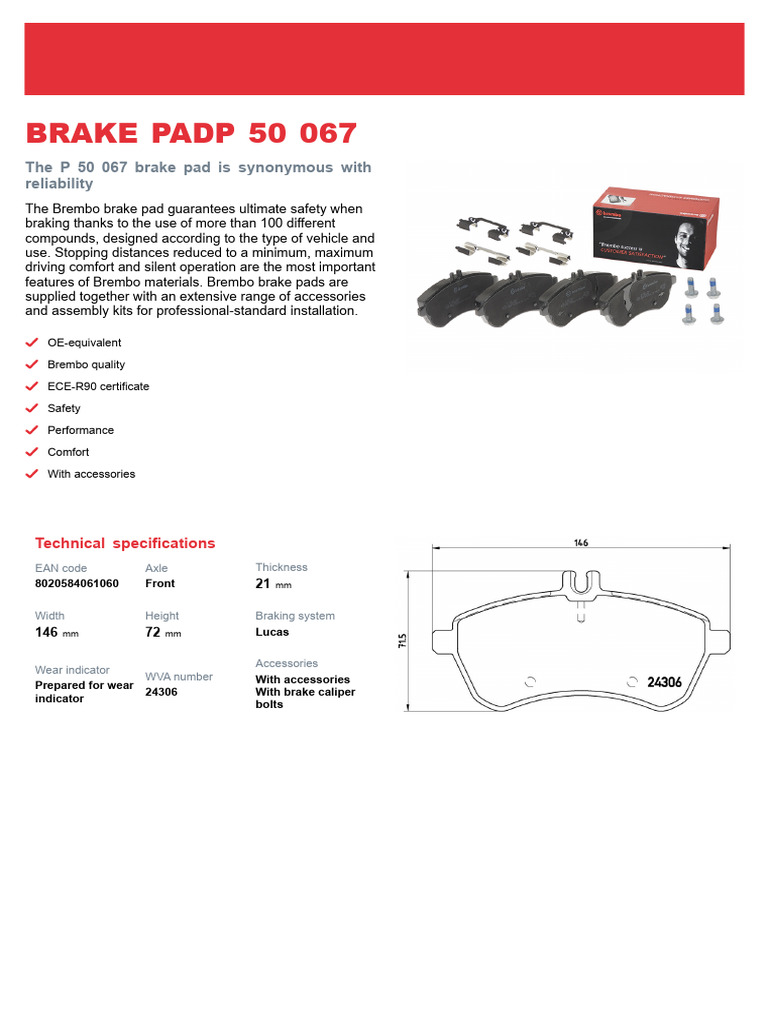 Brembo - P 50 067 | PDF | Sedans | Motor Vehicle Manufacturers Of Germany
