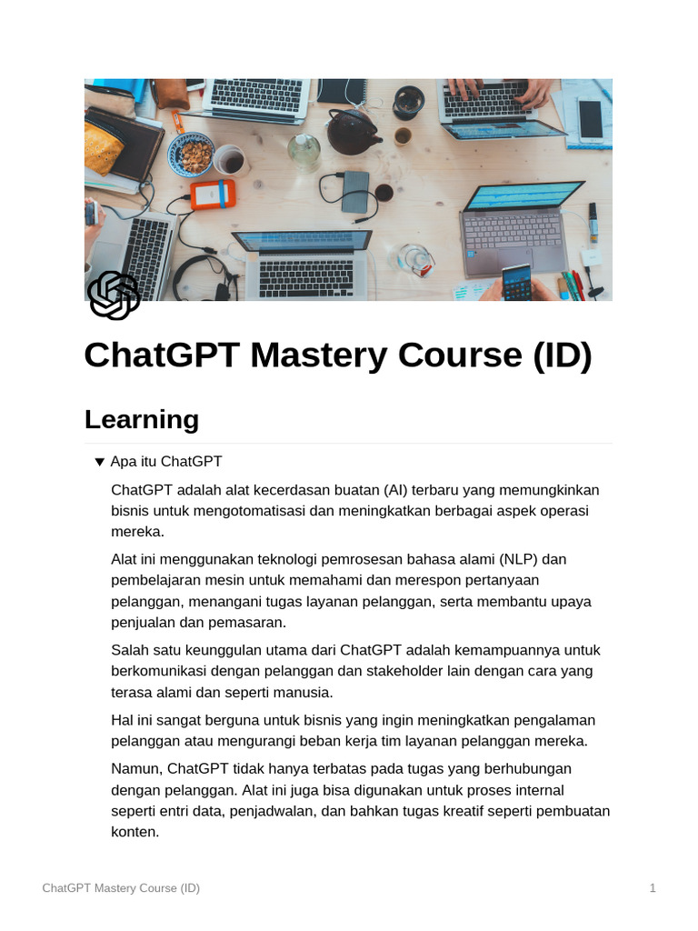ChatGPT Mastery Course Indonesia (89 Hal) | PDF