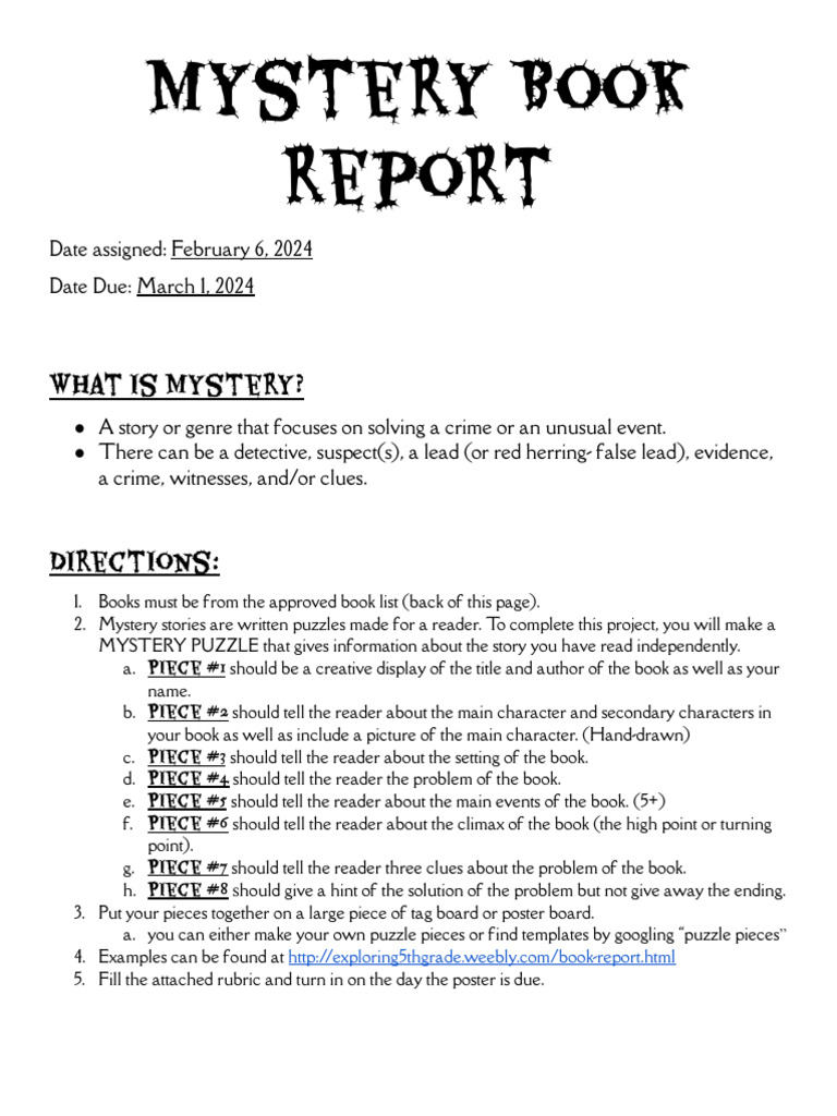 Mystery Book Report | PDF | Mystery Fiction | Books