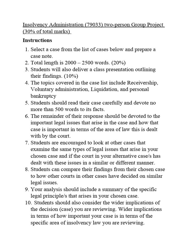 Insolvency Administration Assignment Instructions (Spring 2023 | PDF ...