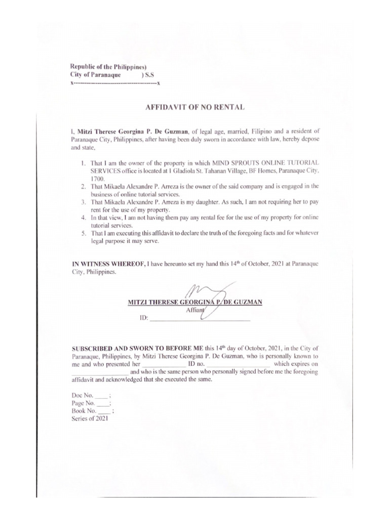 Affidavit of No Rental | PDF
