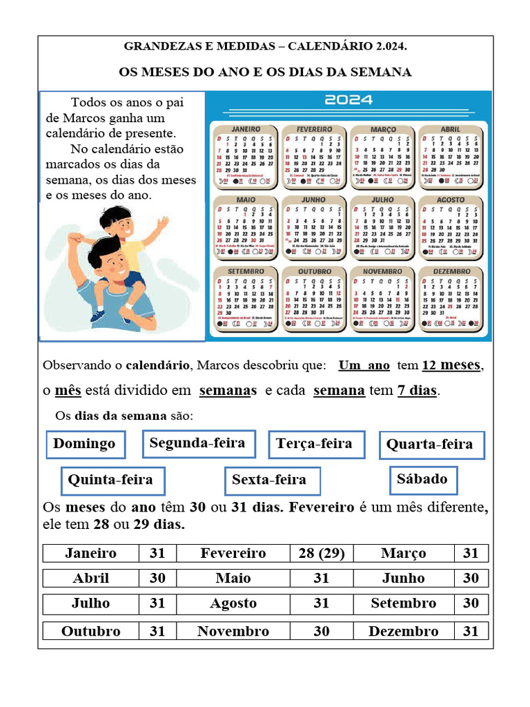 GRANDEZAS E MEDIDAS - Calêndário 2.024 | PDF