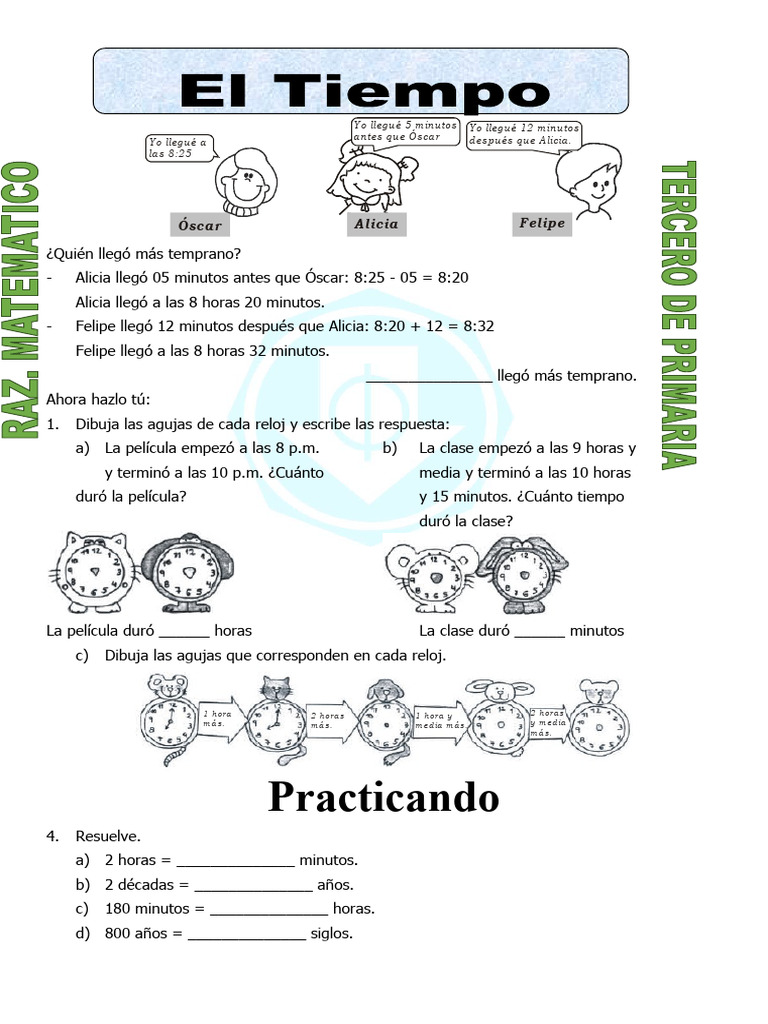 Ficha El Tiempo para Tercero de Primaria | PDF | Cantidades fisicas ...