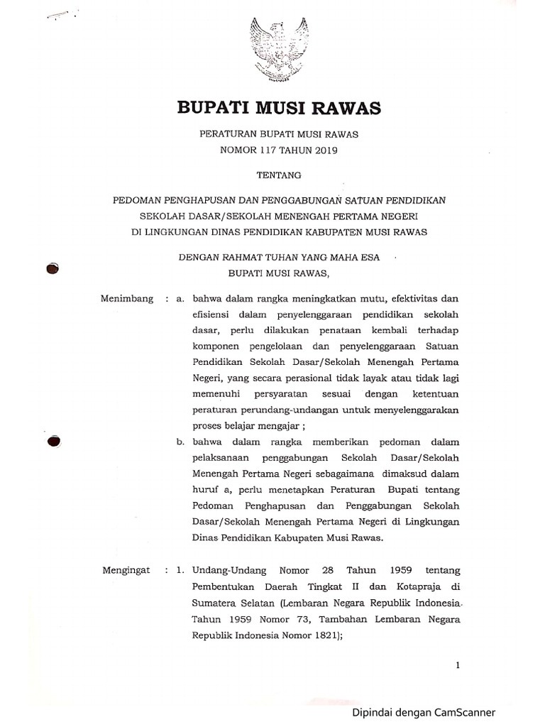 Perbub Pedoman Penghapusan Dan Penggabungan Satuan Pend. SD-SMP Negeri ...