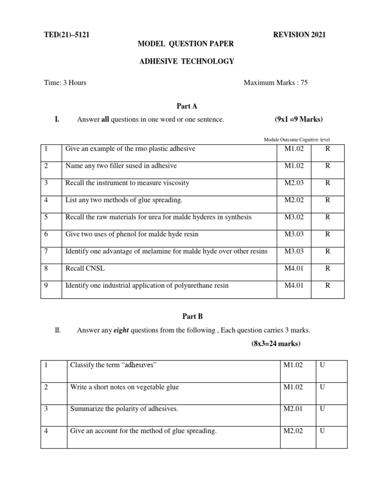 TED (21) - 5121 Revision 2021 Model Question Paper Adhesive Technology ...