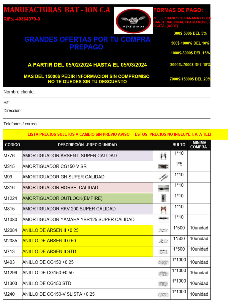Manufaturas Bat-Ion CA 05-02-2024 | PDF | Diodo emisor de luz ...