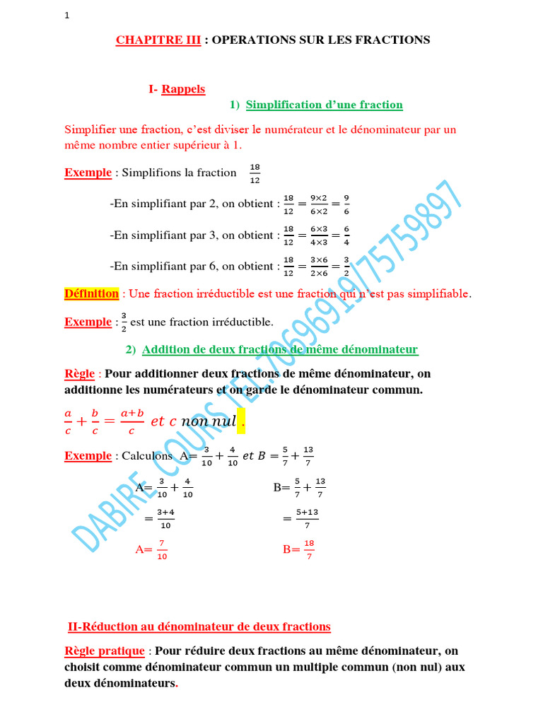 Opérations sur les fractions | PDF | Nombre | Concepts mathématiques