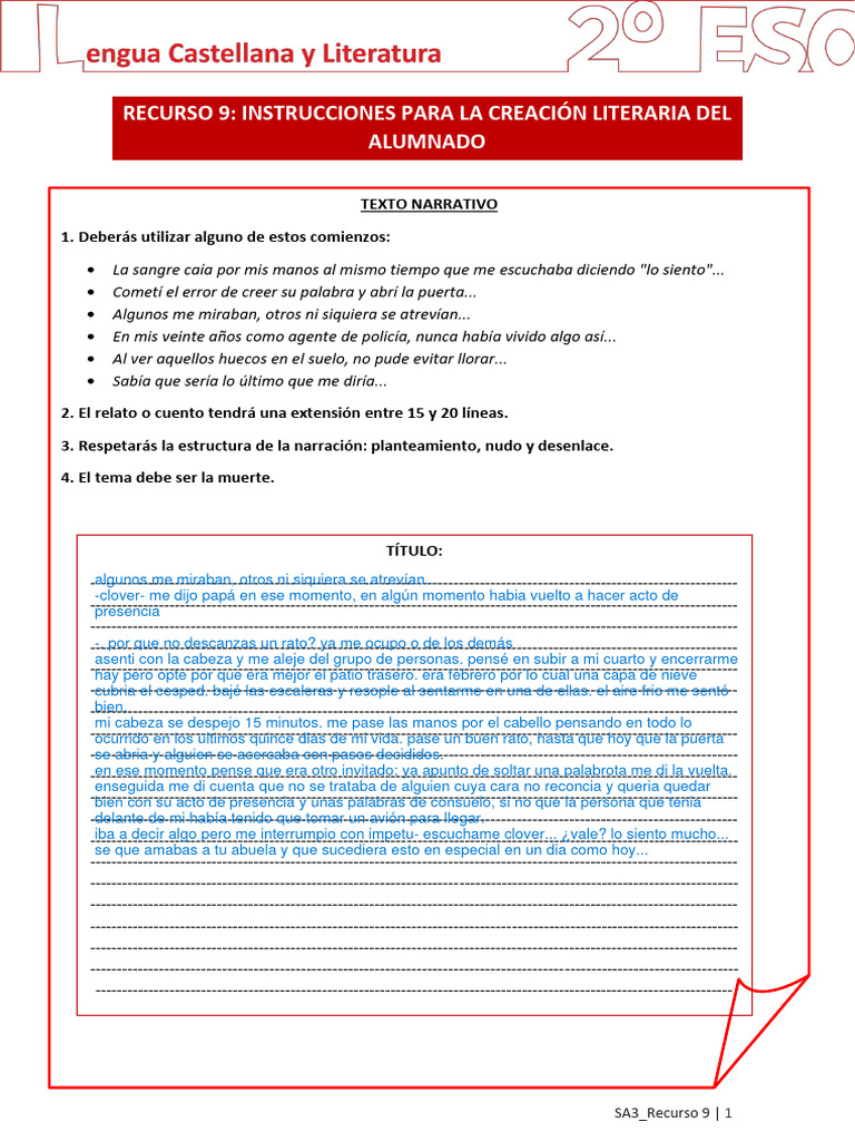 Recurso 9 Instrucciones para La Creacion Literaria Del Alumnado | PDF