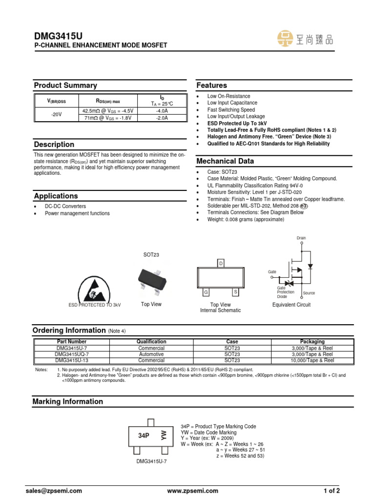 Datasheet Mosfet para Usar Con tpl5110 | PDF | Mosfet | Field Effect ...