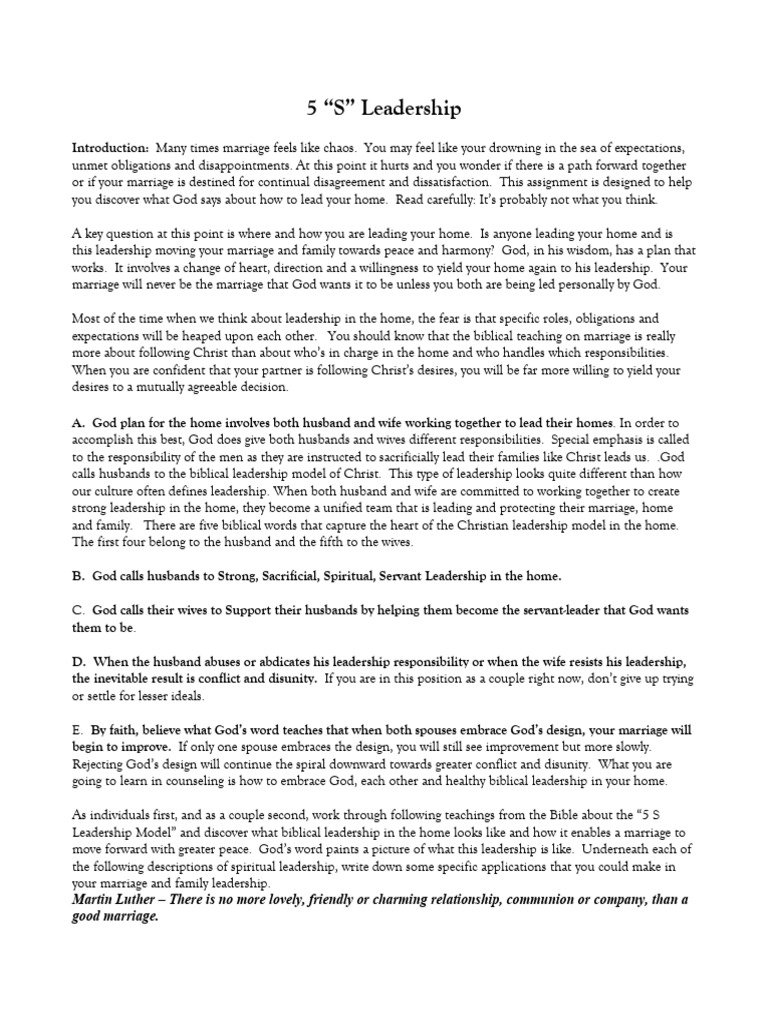 5 S Leadership Assignment | PDF | Marriage | Leadership