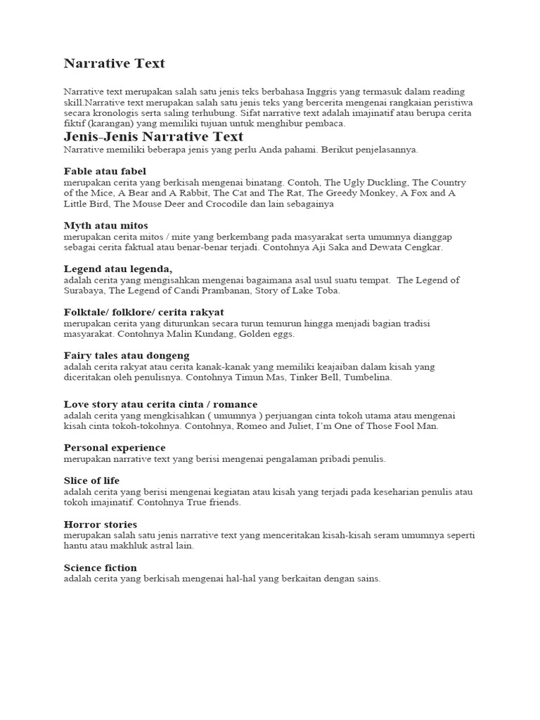 Pengertian dan Jenis Narrative Text | PDF | Filsafat