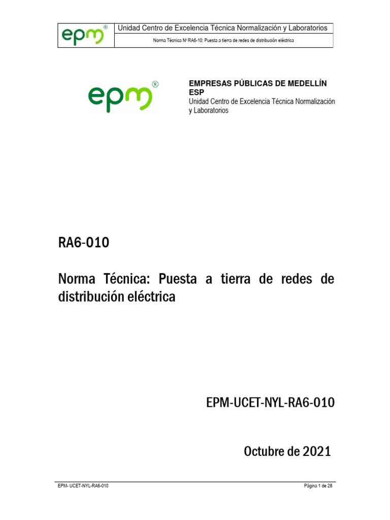 Ra6-010 Norma Sistema Puesta A Tierra | PDF | Corriente eléctrica ...