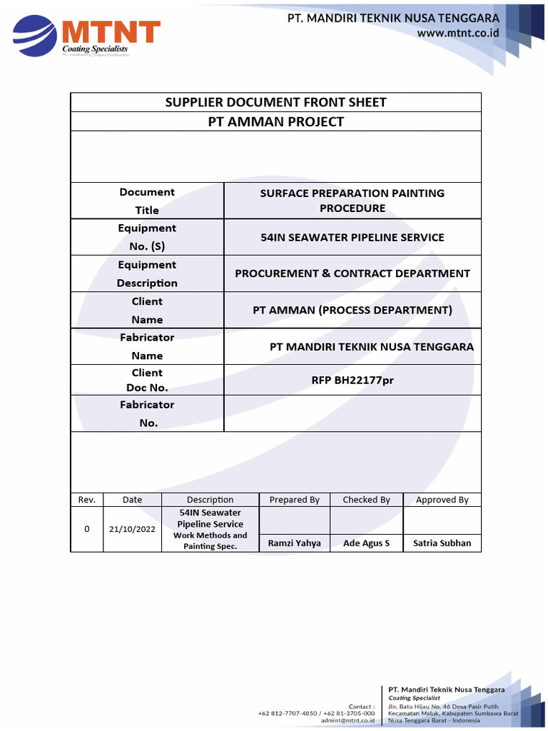Metode Pekerjaan Coating And Painting Of The 54in Seawater Pipeline