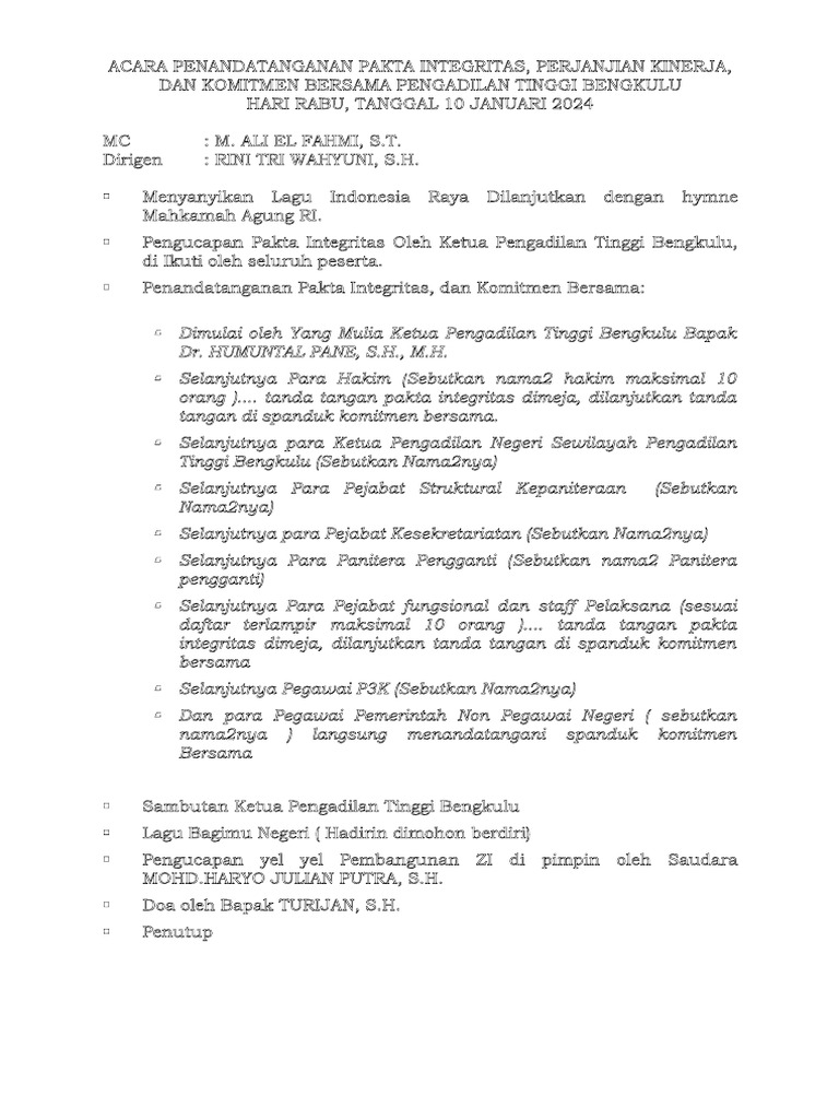 Susunan Acara Penandatangan Komitmen Bersama Pakta Integritas 2024 | PDF | Politik | Ilmu Sosial
