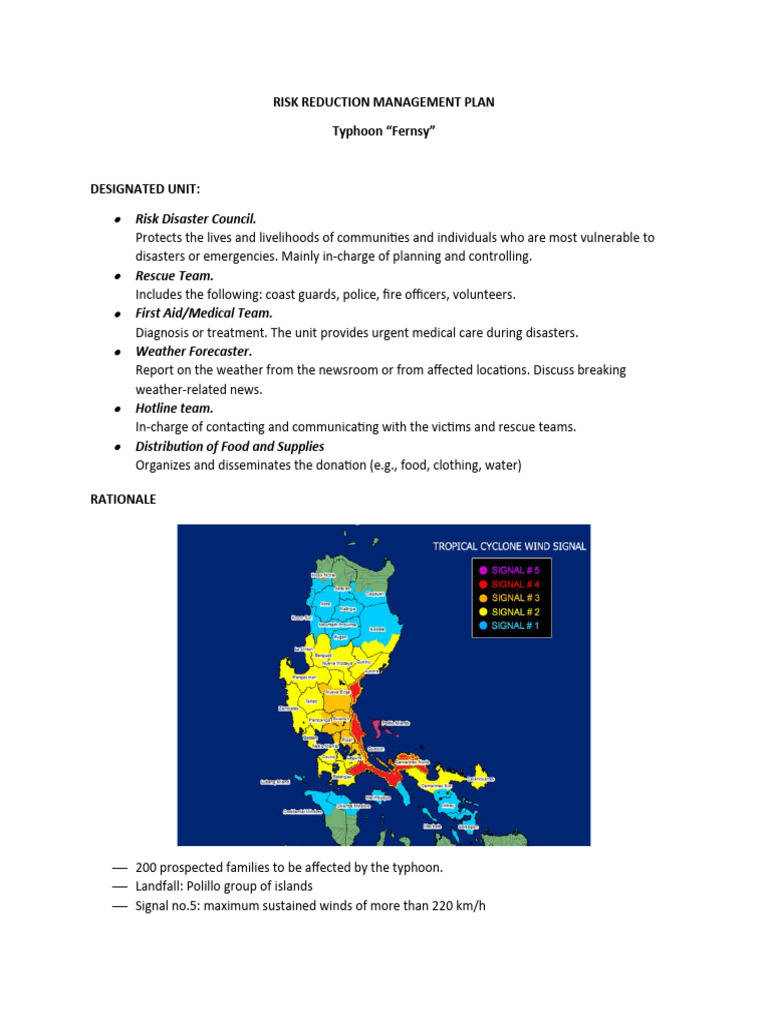 Risk Reduction Plan for Typhoon Fernsy | PDF | Tropical Cyclones ...