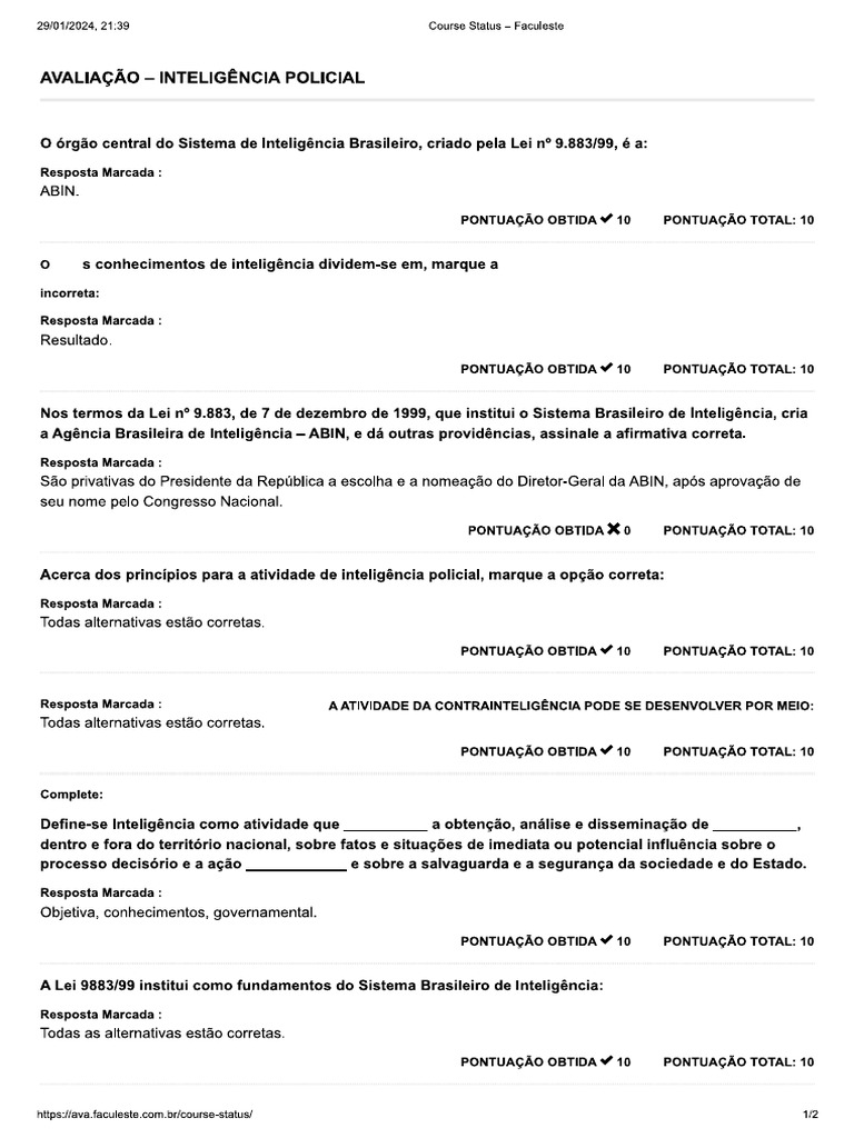 Avaliação - Inteligência Policial | PDF