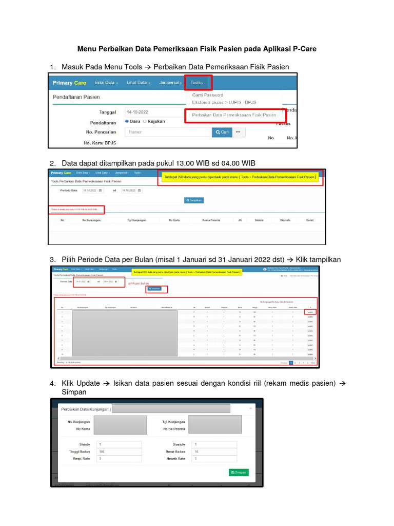 Langkah Perbaikan Data Pemeriksaan Fisik Pada Aplikasi Pcare | PDF