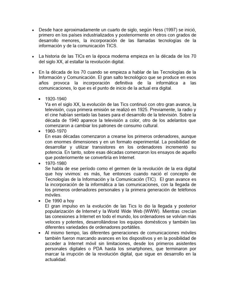 Evolución de las TIC desde los 70 | PDF | Tecnología de información y ...