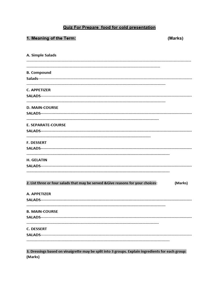 Assesment C&G. Prepare Food For Cold Presentation | PDF | Salad | Food ...