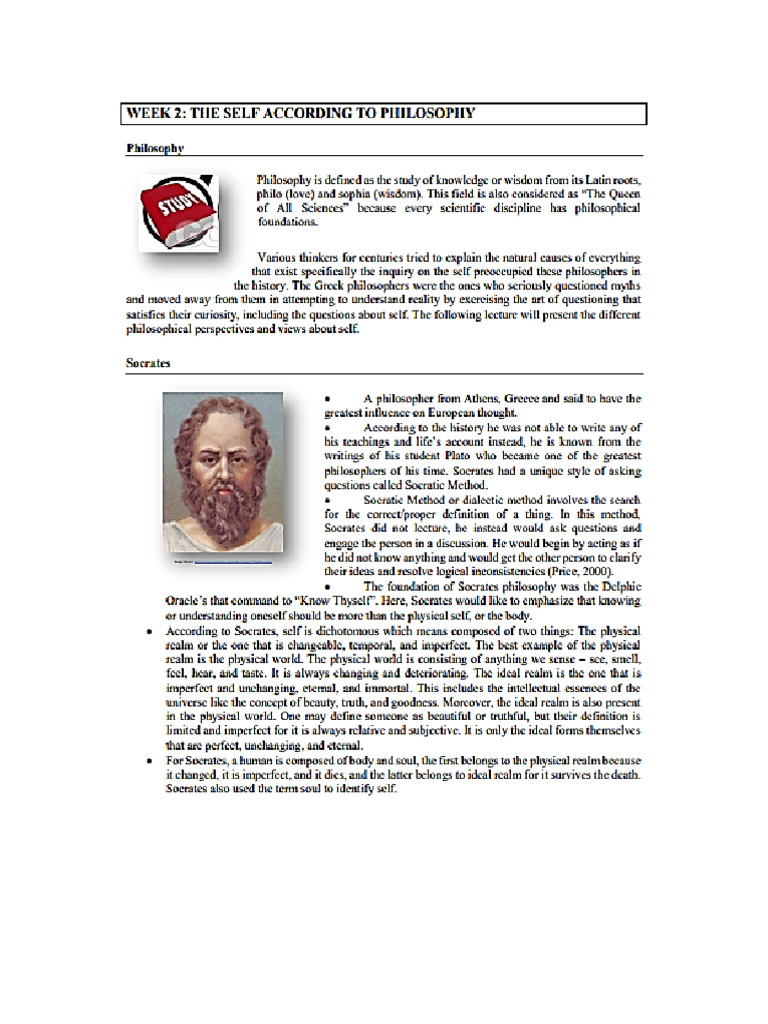 WEEK 2 - THE SELF ACCORDING TO PHILOSOPHY (Module) | PDF