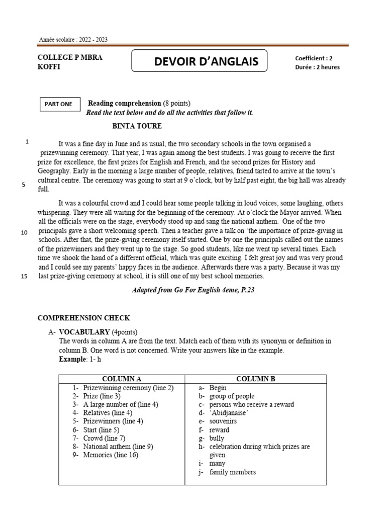 Devoir | PDF | English Language | Verb