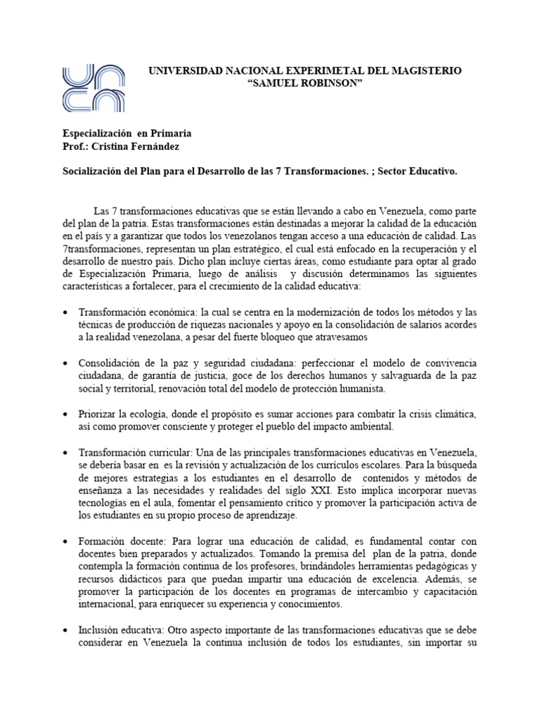 7 Transformaciones Educativas en Venezuela | PDF | Inclusión (Educación) | Aprendizaje