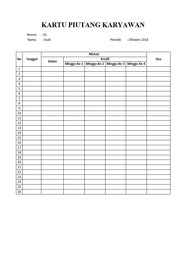 Kartu Piutang Karyawan | PDF | Pengelolaan Keuangan & Uang | Game ...