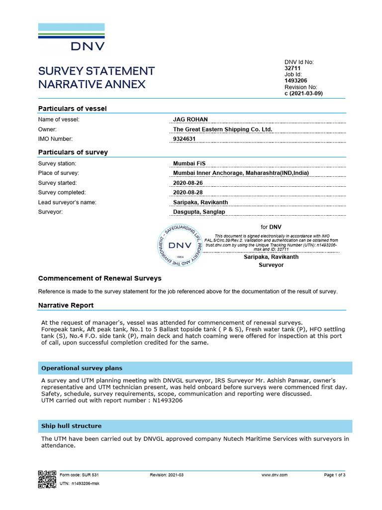 Survey Statement - Narrative Annex | PDF | Watercraft | Water Transport