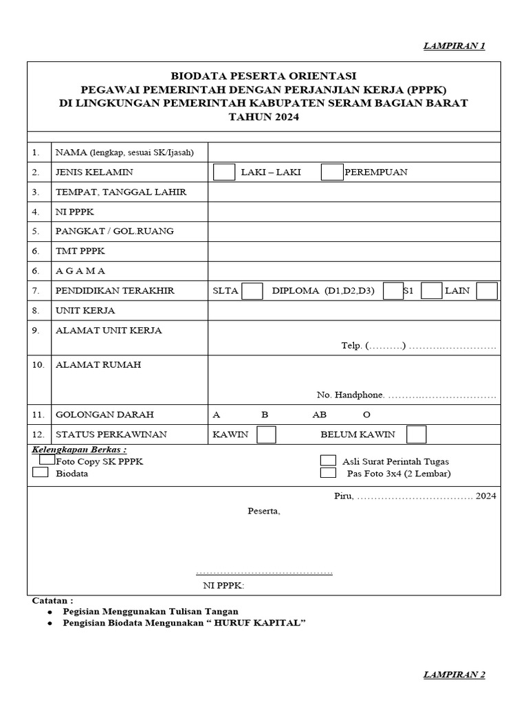 Biodata dan Surat Tugas PPPK | PDF