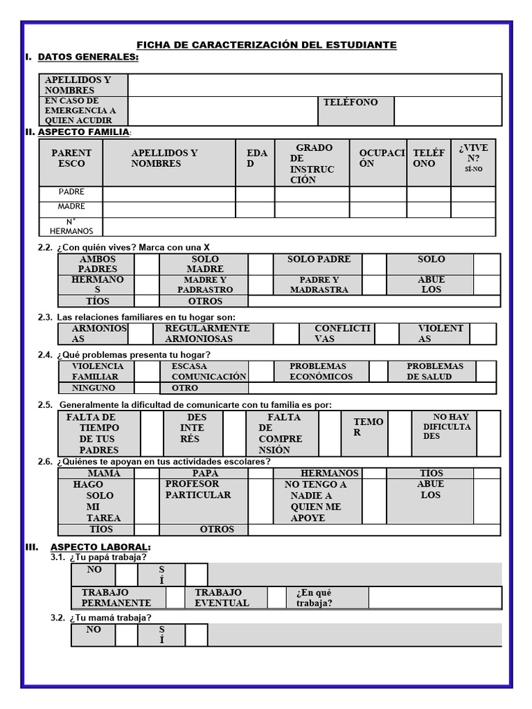 Ficha Diagnostica Del Estudiante 2022 | PDF