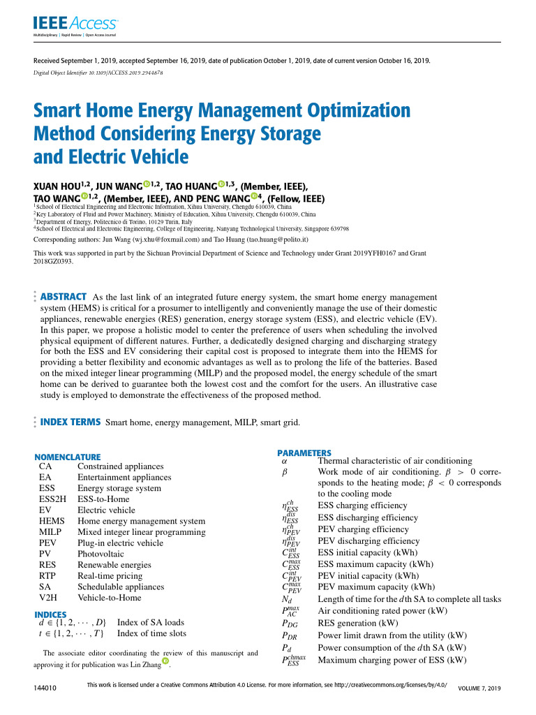 Smart Home Energy Management Optimization Method Considering Energy Storage and Electric Vehicle ...