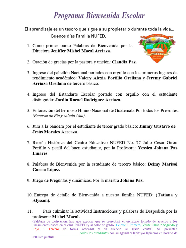 Programa Bienvenida 2024 | PDF