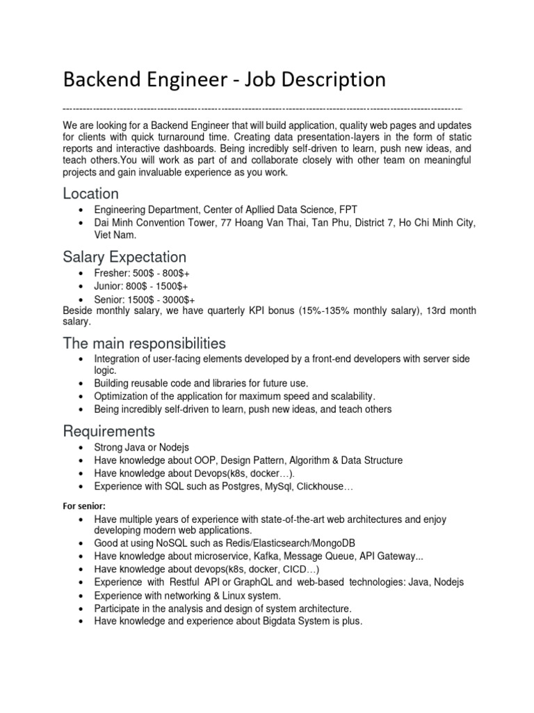 JD Backend-Engineer | PDF | World Wide Web | Internet & Web