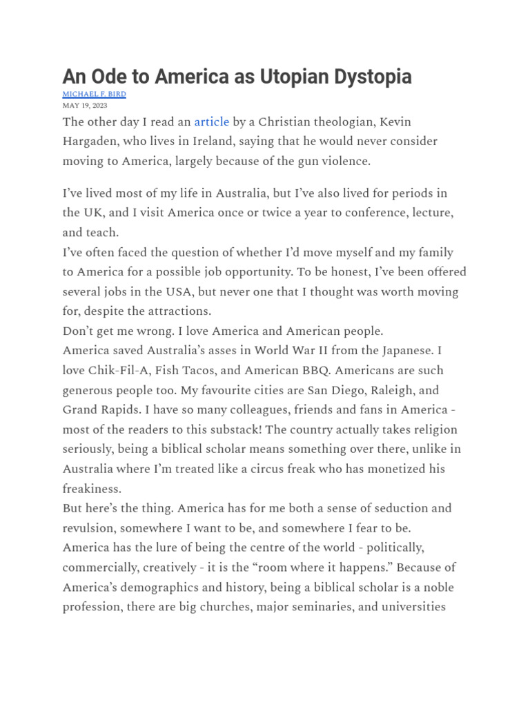 America: A Dystopian Utopia Analysis | PDF | Social Science