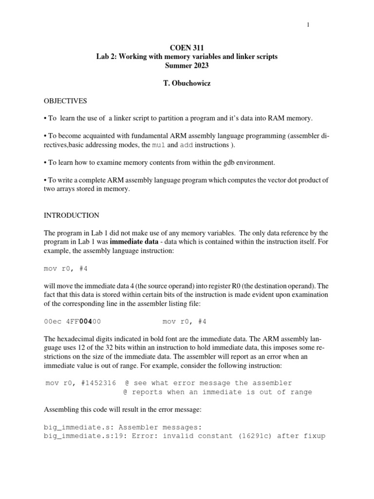 Lab2 Pdf Assembly Language Random Access Memory 