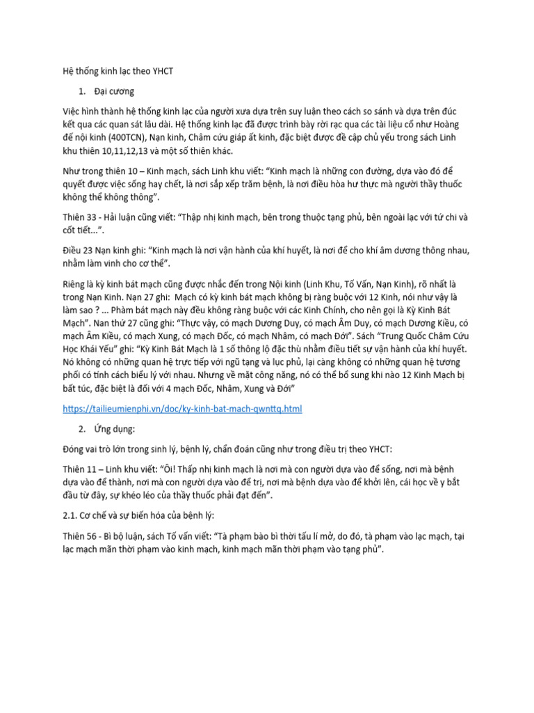Hệ thống kinh lạc theo YHCT | PDF