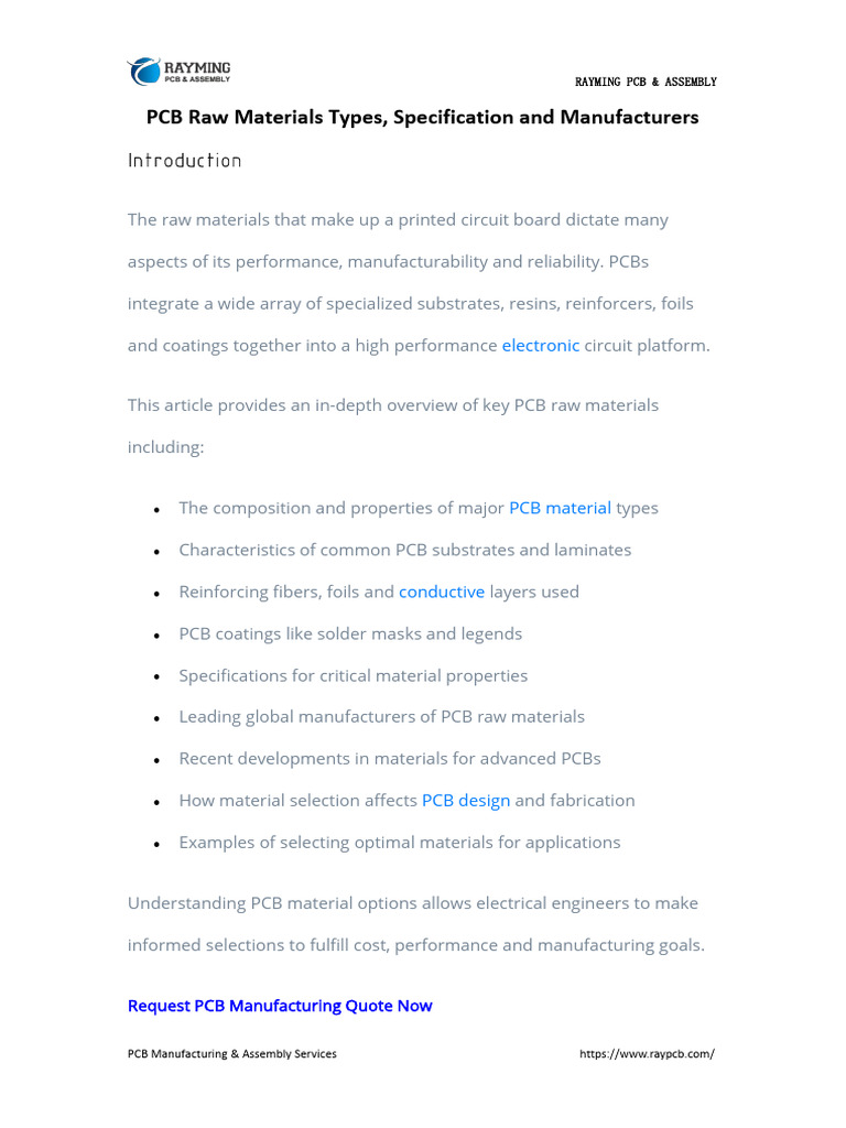 PCB Raw Materials Guide for Engineers | PDF | Printed Circuit Board ...