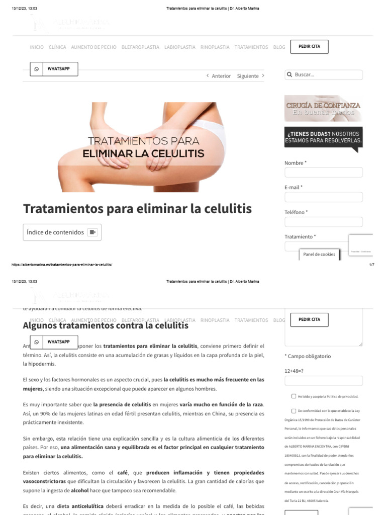 Tratamientos para Eliminar La Celulitis - Dr. Alberto Marina | PDF | Dieta | Medicina CLINICA