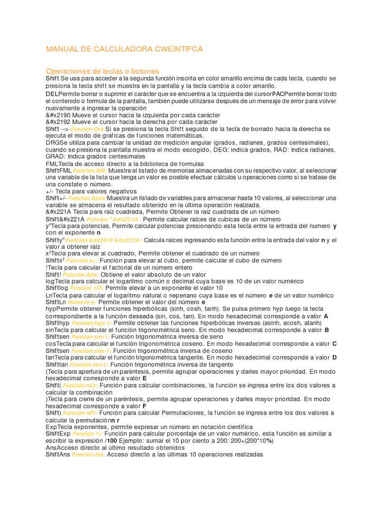 Manual de Uso Calculadora Científica | PDF | Raíz cuadrada | Logaritmo