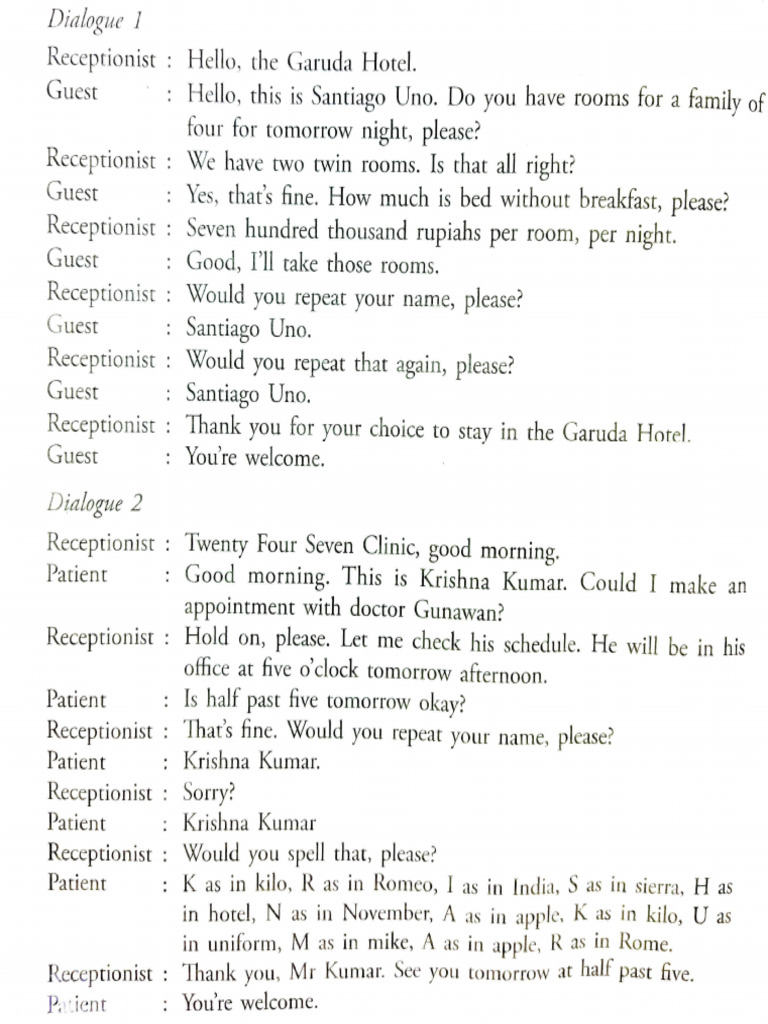 Hotel and Clinic Reservation Dialogues | PDF