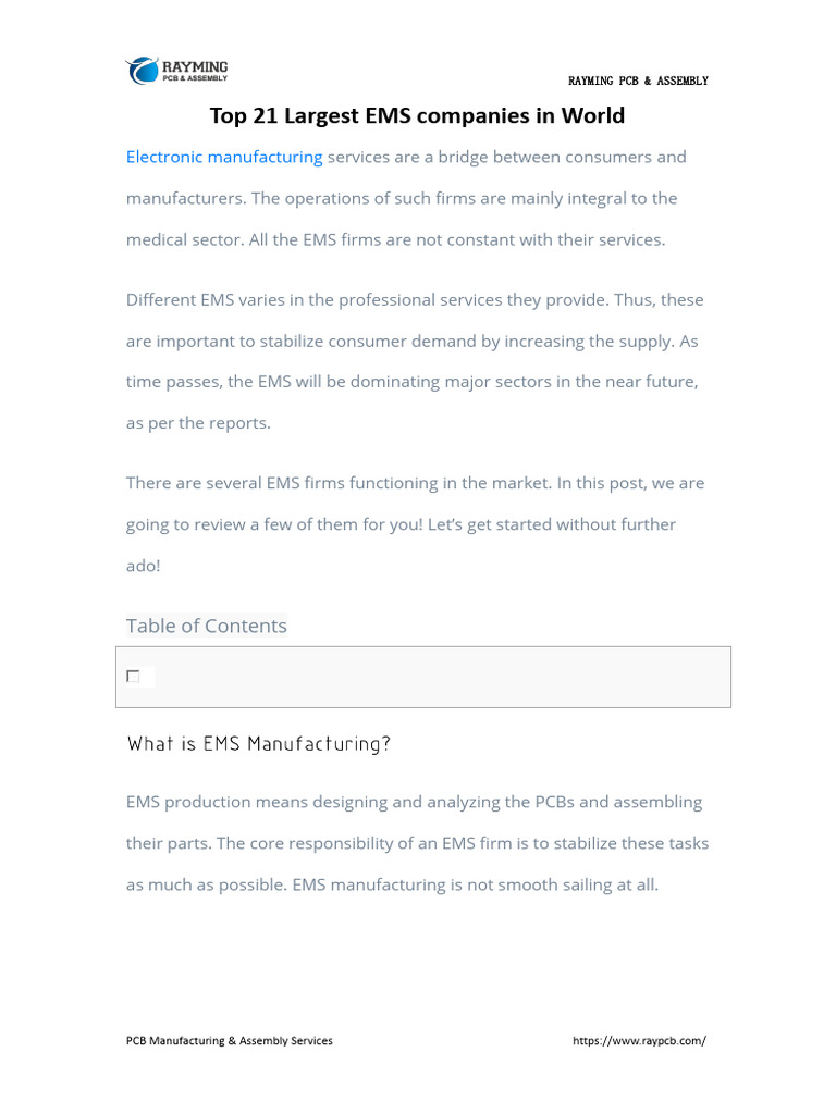 Top 21 Largest EMS Companies in World | Download Free PDF | Printed ...