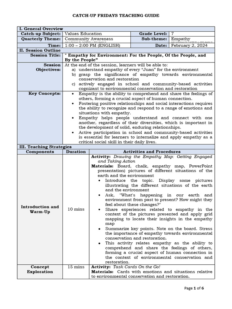 Teaching-Guide-Catchup-Science Values Grade 7 | PDF | Empathy | Emotions