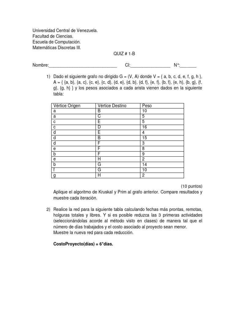 Quiz 1 - B - 2-2013 | PDF | Algoritmos y Estructuras de Datos | Matemáticas
