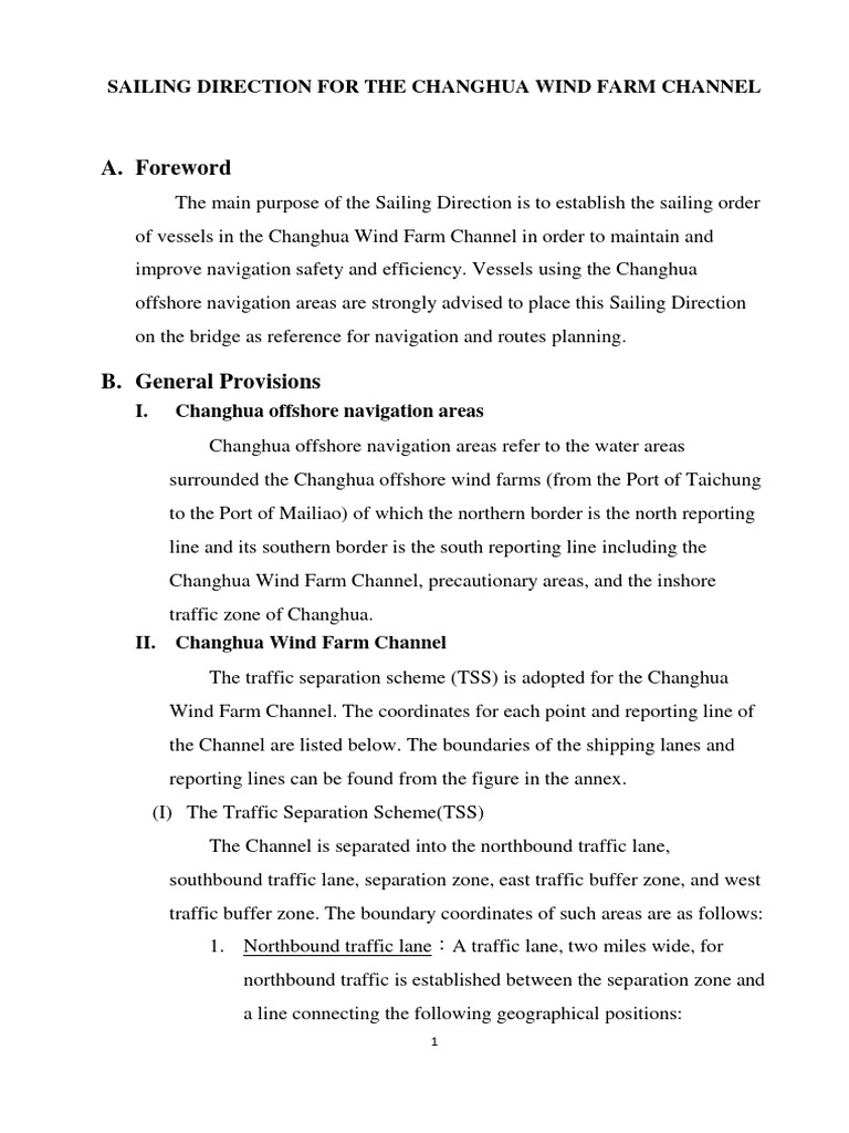 Sailing Direction For The Changhua Wind Farm Channel | PDF | Ships ...